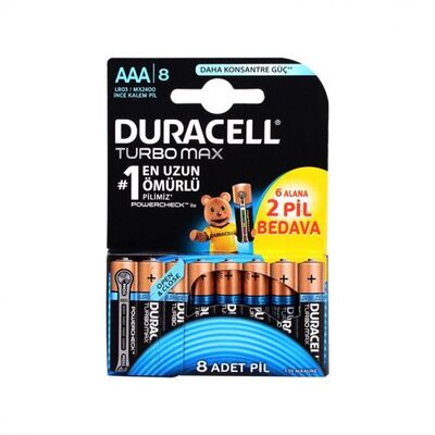 Duracell Turbo Max Alkaline 6+2 AAA İnce Pil 8 li - Robot Sepeti